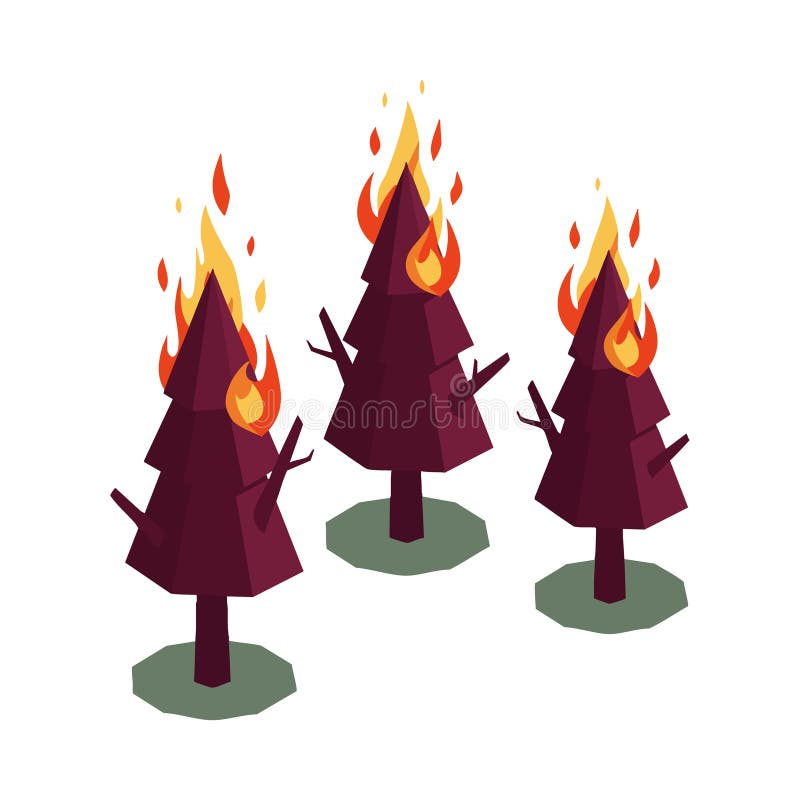 Burning Pine Trees Forest Fire Vector Illustration with Flames and ...