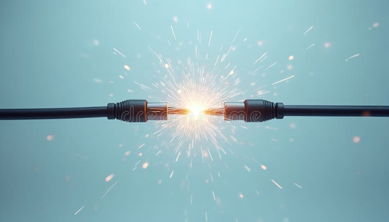 Illustration Shows Two Electrical Cables Connecting with Sparks Flying ...