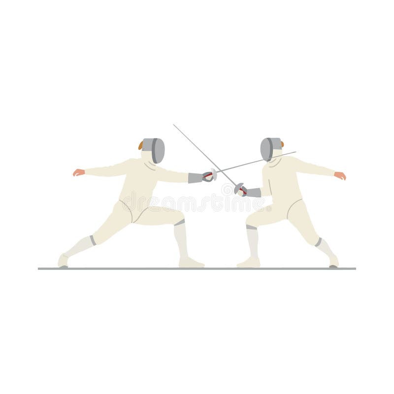 Fencing Duel with Two Athletes in Protective Gear Practicing Sport ...