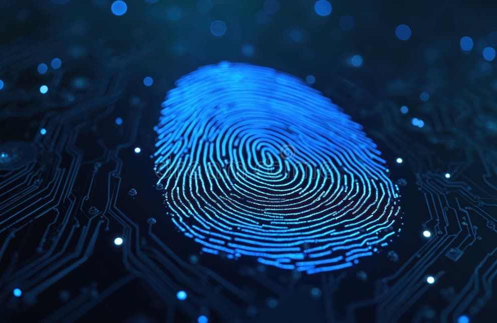 Illustration Shows Unique Blue Fingerprint Pattern in Dark with ...