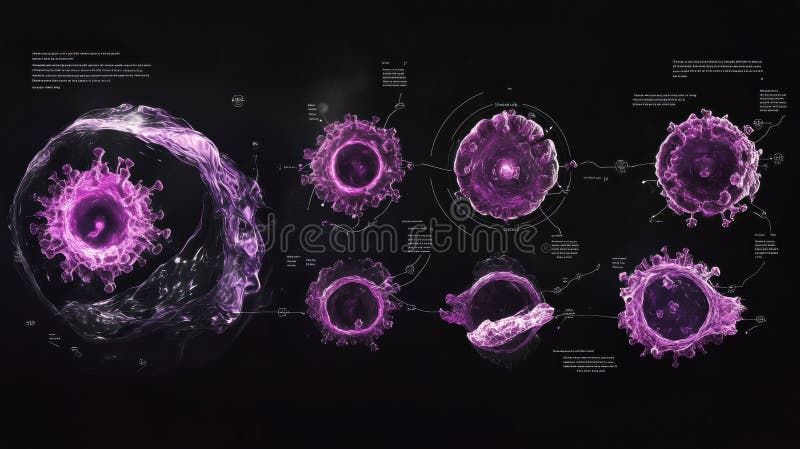 Illustrated Stages of a Virus Lifecycle Including Penetration ...