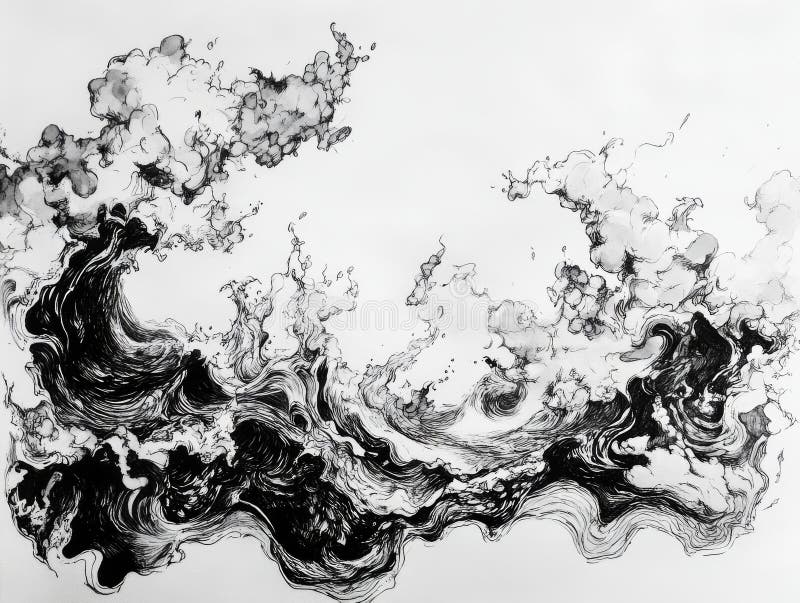 The Illustration Shows a Water Splash in Intricate Line Art with ...