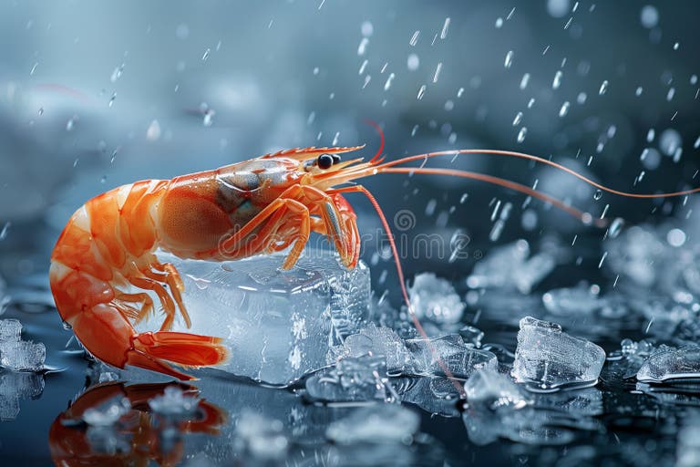 Illustration of Shrimp on Ice Cube. Generative AI Stock Illustration ...