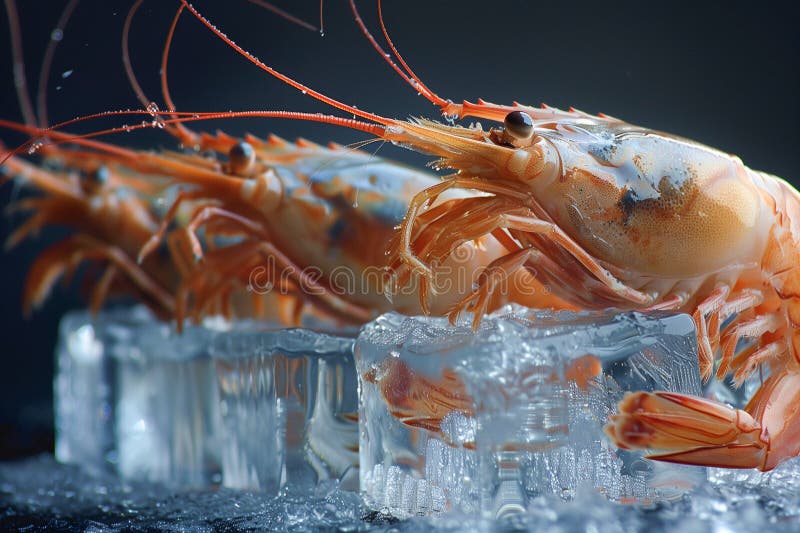 Illustration of Shrimp on Ice Cube. Generative AI Stock Illustration ...