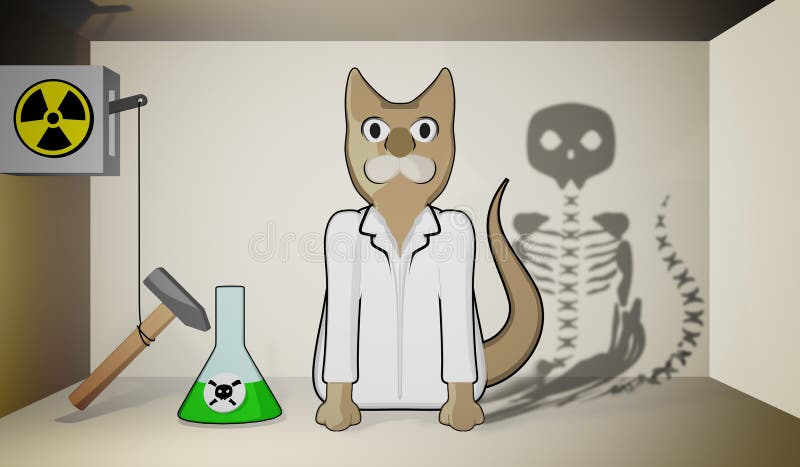 Illustration of Shroedinger Cat in Box with Poison. Quantum Theory and ...