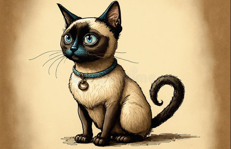 Illustration of a Siamese Cat, Vintage Style Artwork Stock Illustration ...