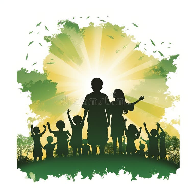 Illustration of Silhouette Back Refugee Kid Group Responsible Kid ...