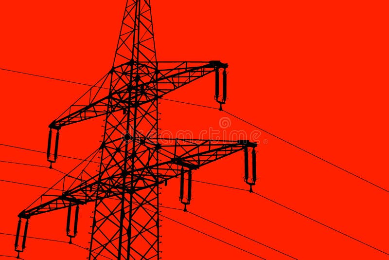 Illustration Silhouette of a Power Line Red Background Stock ...