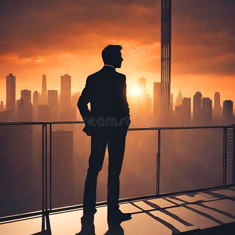 Illustration of the Silhouette of Successful Business Man Looking at ...