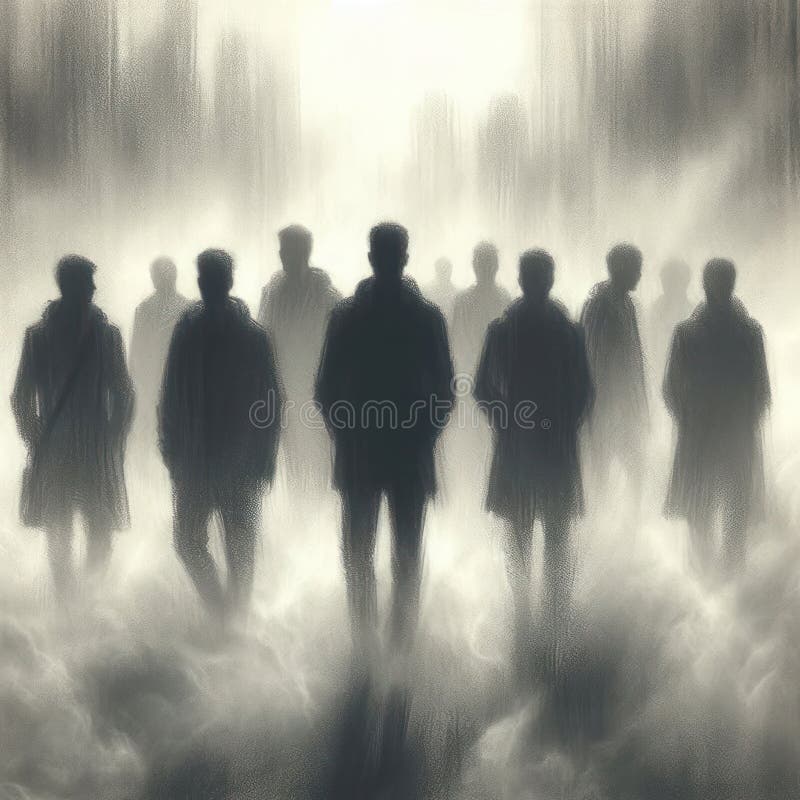 Illustration of Silhouettes of People in the Fog. Stock Illustration ...