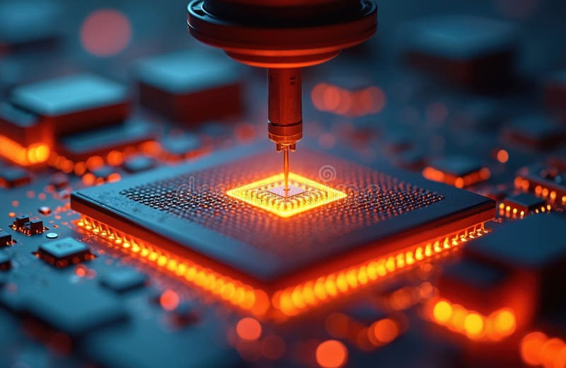 Illustration Silicon Die Extraction from Semiconductor Wafer. Computer Chip Manufacturing ...