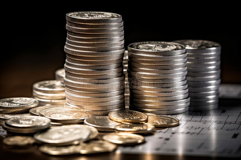 Illustration of Silver Money Coin Stack. Generative AI Stock ...