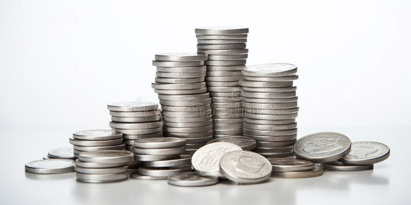 Illustration of Silver Money Coin Stack. Generative AI Stock ...