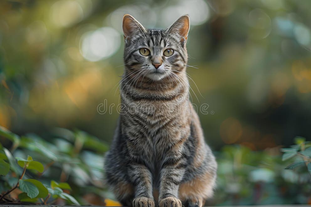 Illustration of Silver Tabby Sitting, Looking into Camera, High Quality ...