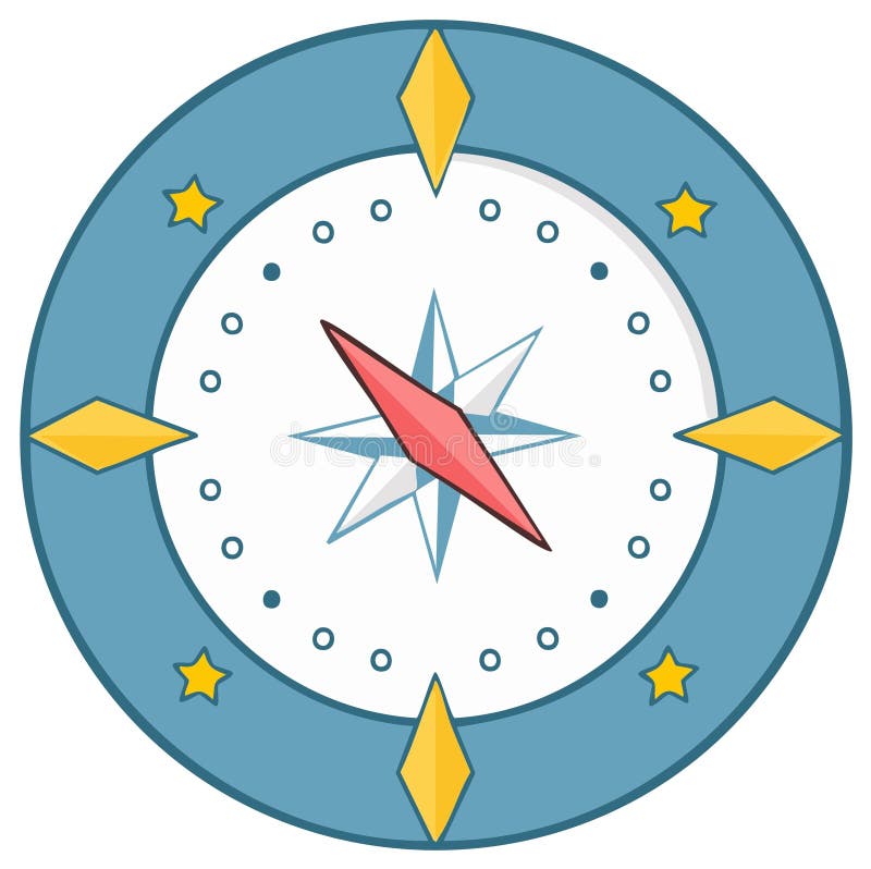 Illustration of a Simple Compass with Star Design, Needle and Blue Round Border Stock Vector ...