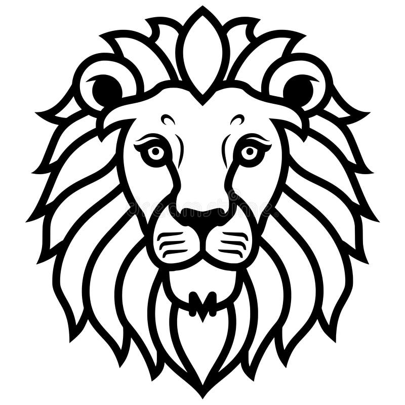 Simple Line Art Icon of Lion Head, White Background Stock Vector ...