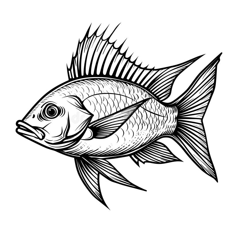 Simple Line Drawing of a Fish Symbol Stock Vector - Illustration of ...