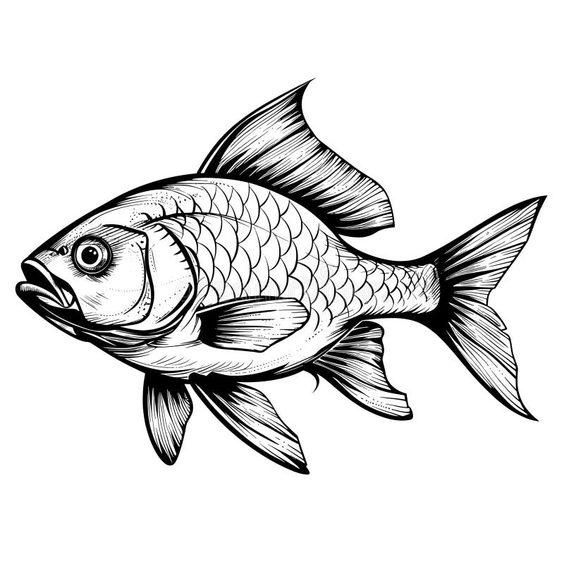Simple Line Drawing of a Fish Symbol Stock Vector - Illustration of ...