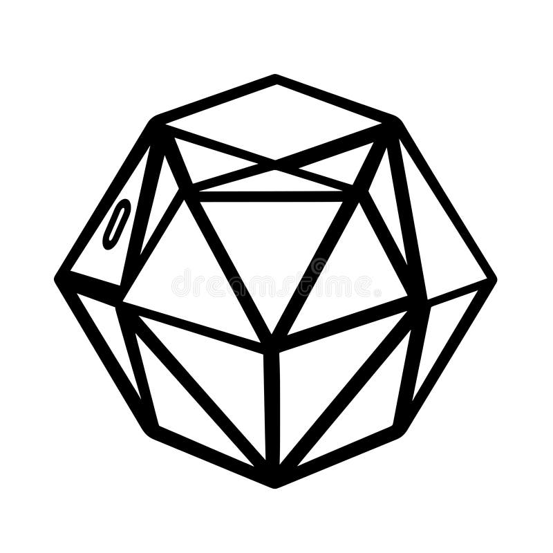 Showing Simple Line Drawing of an Isometric D20 Die Stock Vector ...