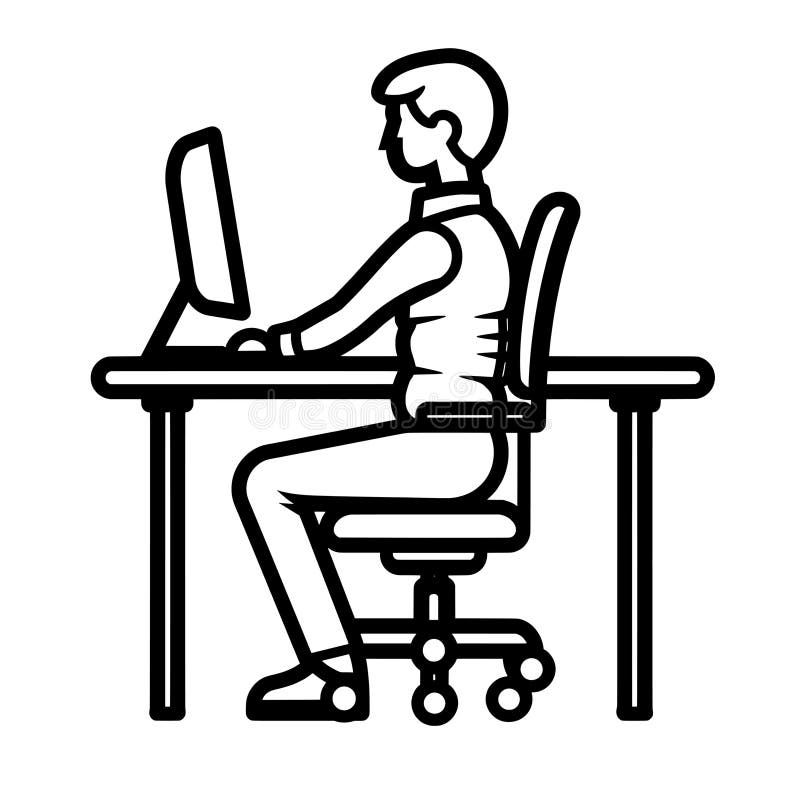 Visual Simple Line Icon of a Person Sitting at a Desk with Back Pain ...