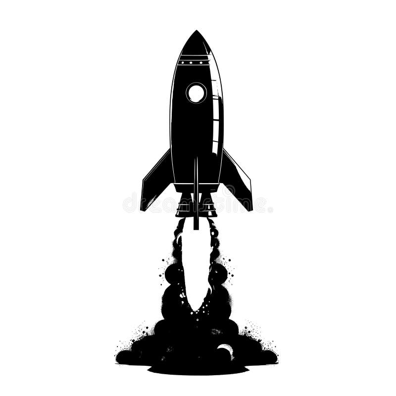 Picture Featuring Simple, Minimalistic Icon of Rocket in Black Outline ...