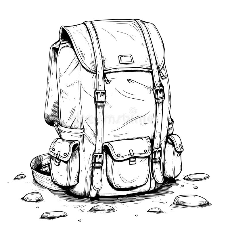 Simple Single Line Drawing of a Backpack. Stock Vector - Illustration ...