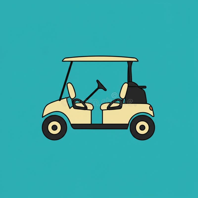 Illustration of a Simple, Stylized Golf Cart with a Beige Body and Black Detailing Against a ...