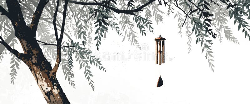 An Illustration of a Simple Wind Chime Hanging from a Tree. Stock ...