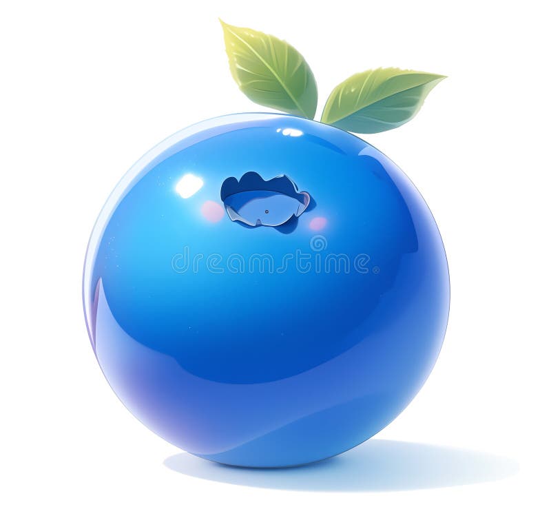 Illustration of a Single Blueberry with Green Leaves, Isolated on a ...