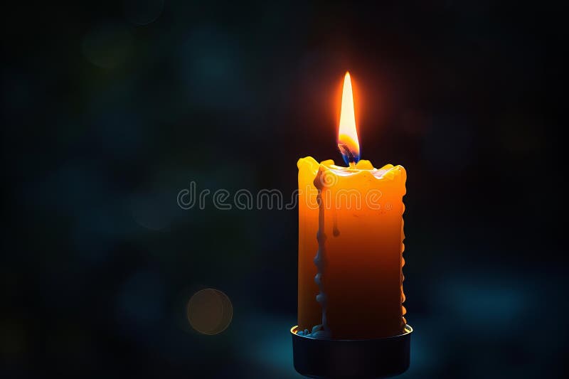 Illustration of Single Candle Flame Glowing in the Darkness ...