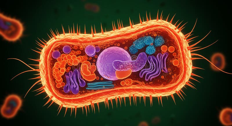 Illustration of a Single-celled Bacterium with a Vivid Cross-section ...