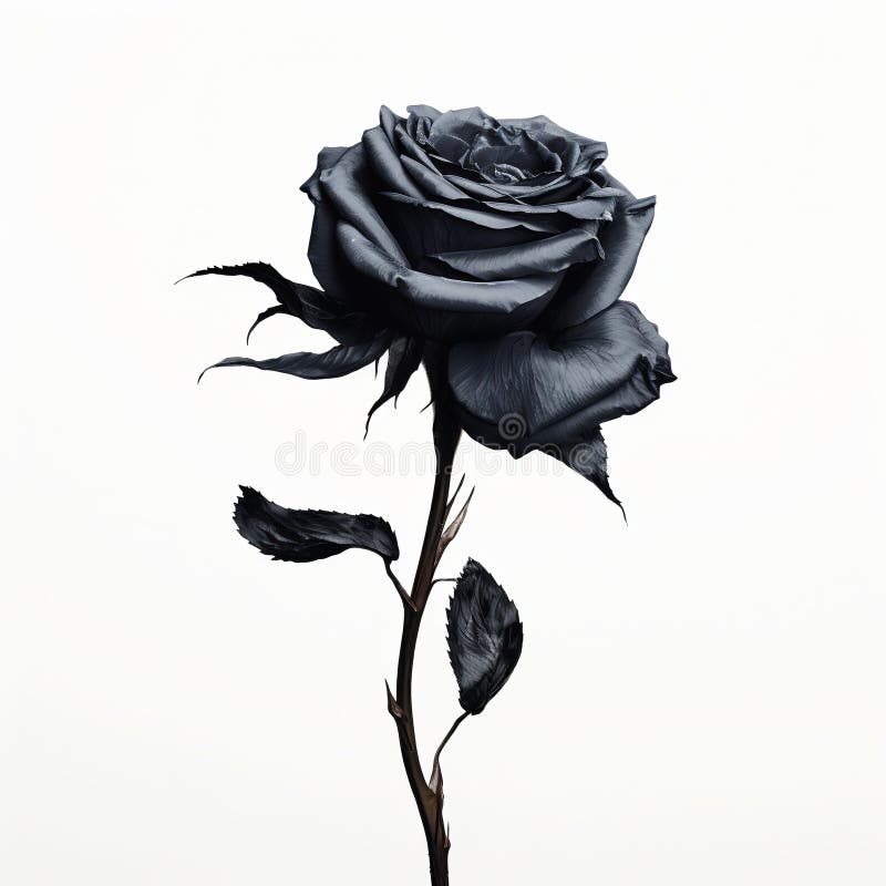 Illustration of a Single Dead Rose with Black Petals in a Realisti ...