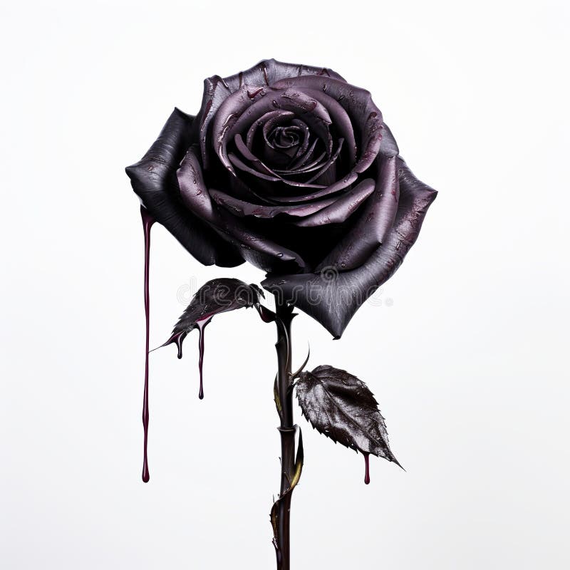 Illustration of a Single Dead Rose with Black Petals in a Realisti ...