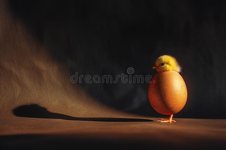 A Single Egg Casting the Shadow of an Easter Chick on a Dark Background ...
