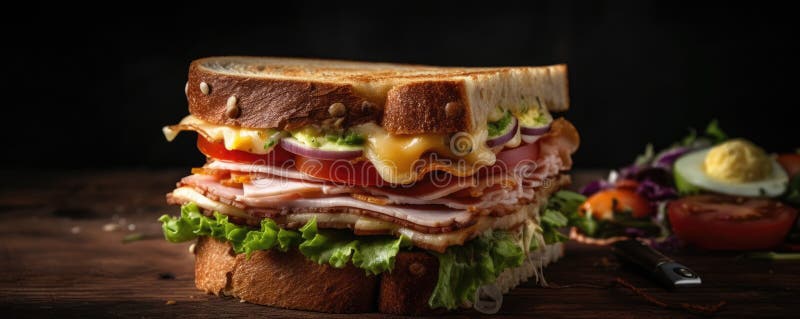 A Ham and Cheese Sandwich in a Rustic Kitchen Setting Stock ...