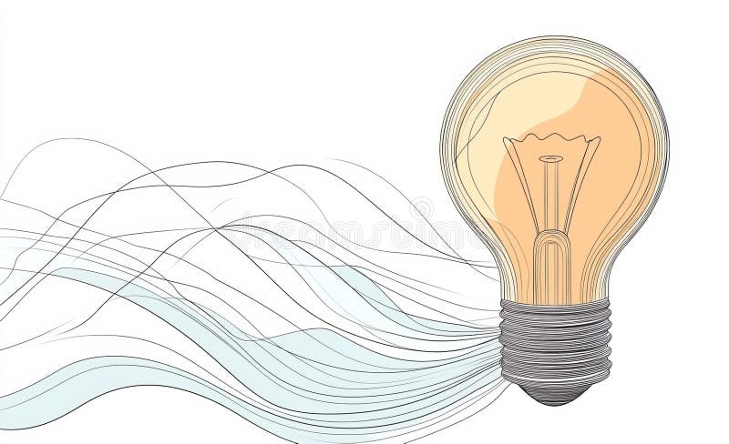 Illustration of a Single Line Continuous Light Bulb, a Line Art Modern ...
