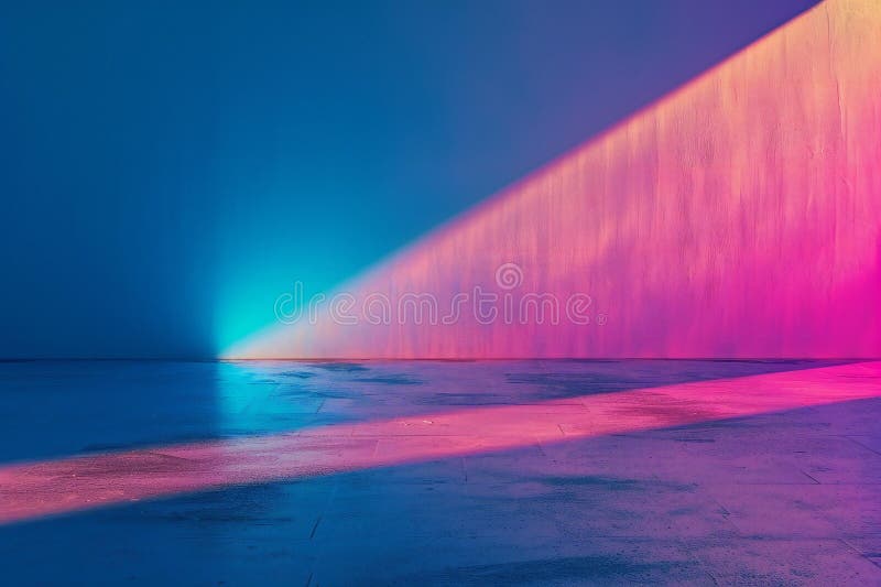 A Single Neon Light Beam, Casting Long Shadows on the Wall, Creates an ...