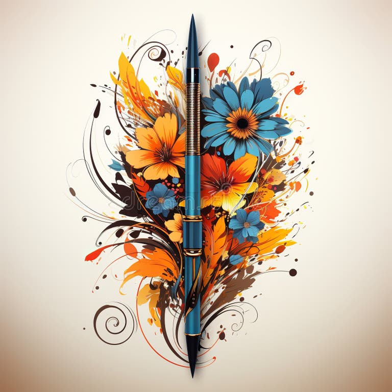 Illustration of Single Pen 2D Image Colorfull 4k , Generative Ai Stock ...