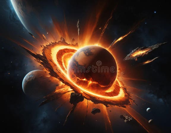 Illustration of a Single Planet Exploding in Space Stock Illustration ...