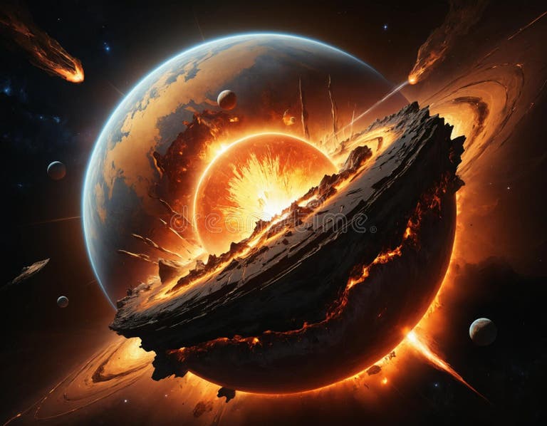 Illustration of a Single Planet Exploding in Space Stock Illustration ...