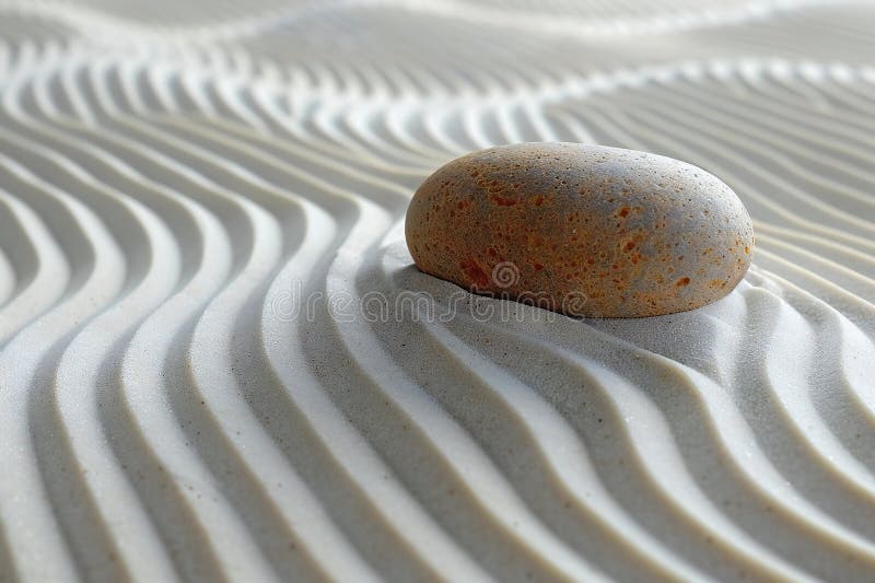 A Single Smooth Pebble Placed on Raked Sand, Creating a Peaceful and ...