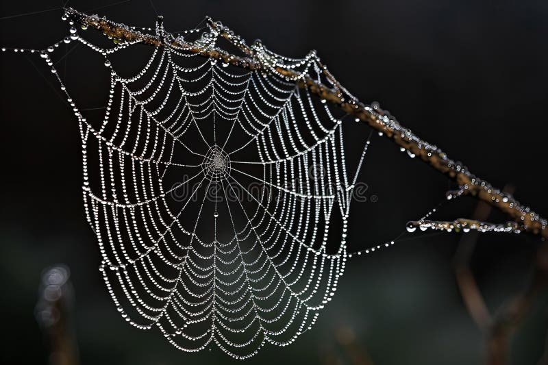 A Single Spider Web, with Clear Details and White Lines on a Black ...