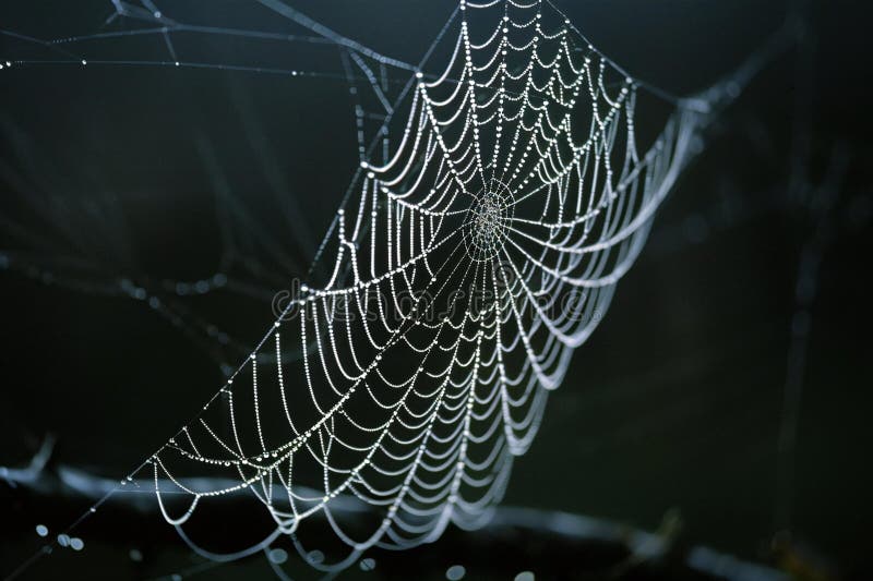 A Single Spider Web, with Clear Details and White Lines on a Black ...
