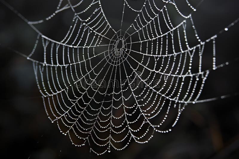 A Single Spider Web, with Clear Details and White Lines on a Black ...