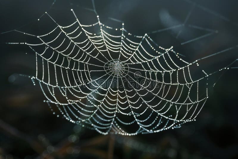A Single Spider Web, with Clear Details and White Lines on a Black ...