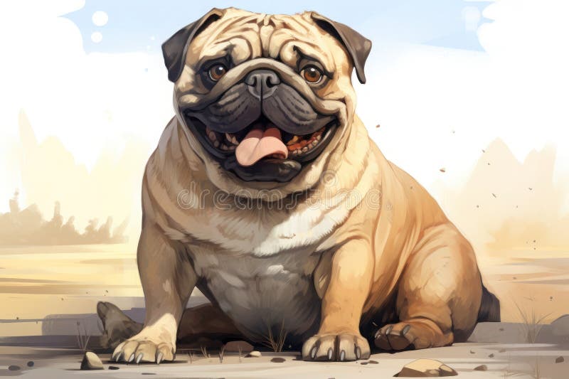 Illustration of a Sitting Fat Pug Stock Illustration - Illustration of ...