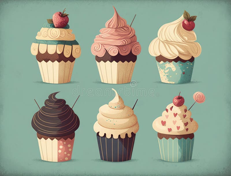 Illustration of Assorted Cupcakes. Generative AI Stock Illustration ...