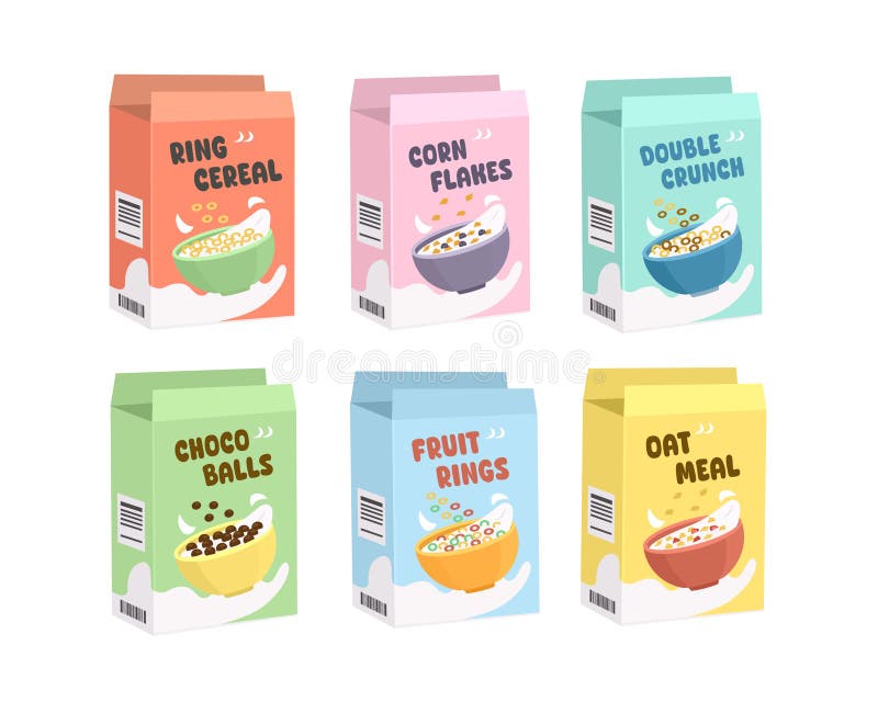 Set of Open Cardboard Cereal. Cereal Product. Food Packaging. Chocolate ...