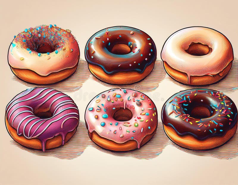 Illustration of Six Delicious Donuts Stock Illustration - Illustration ...