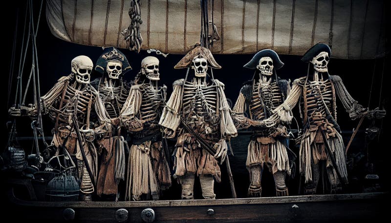 Illustration of a Skeleton Pirate Crew Stock Photo - Image of ghostly ...
